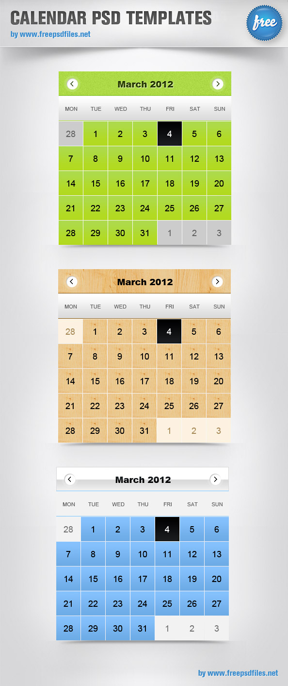 Calendar PSD Templates Free PSD Files