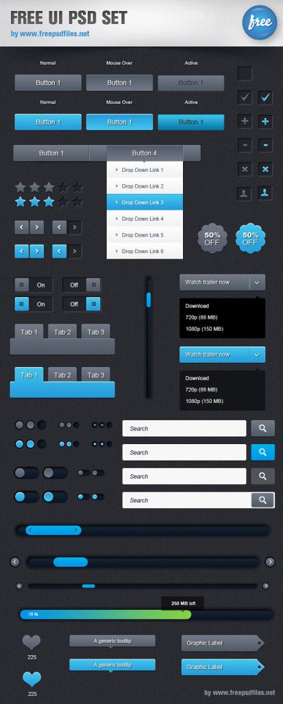 Free UI PSD Set - Buttons, Sliders, Navigations - Free PSD Files