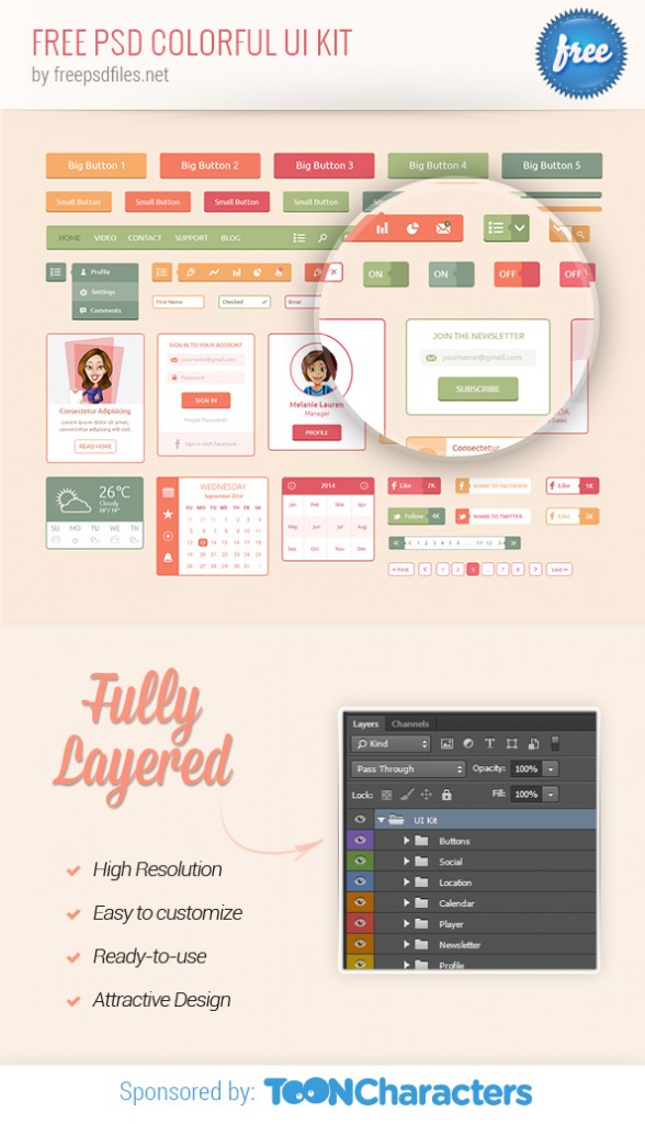 Free PSD Colorful UI Kit - Free PSD Files