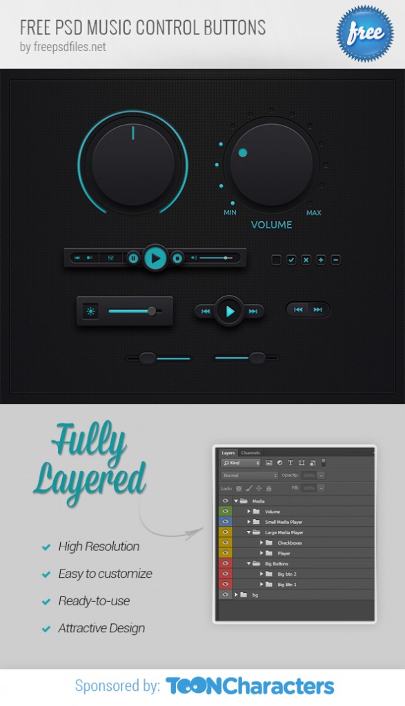 Free PSD Music Control Buttons - Free PSD Files