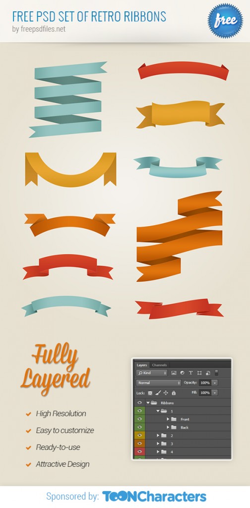 Free PSD Set of Retro Ribbons - Free PSD Files